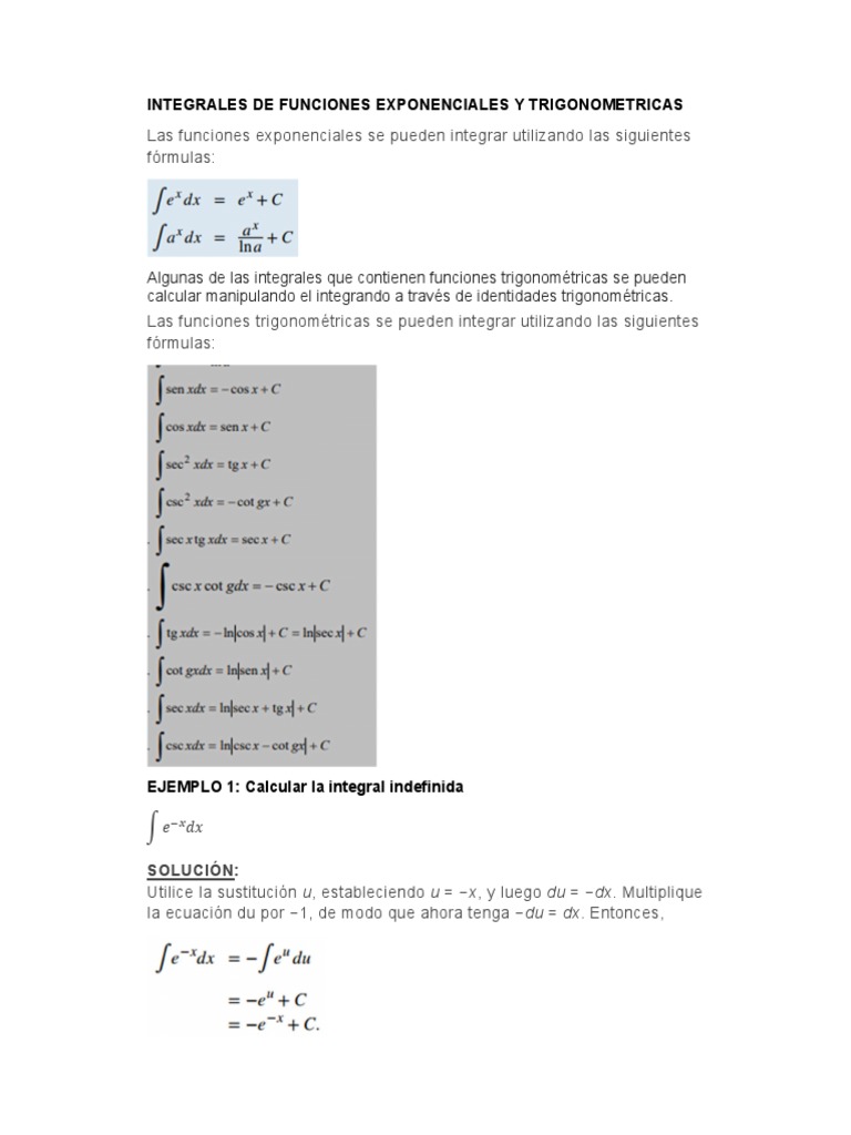 Integrales de Funciones Exponenciales y Trigonometricas | PDF