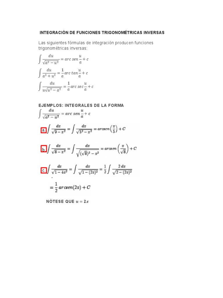 Integración de Funciones Trigonométricas Inversas | PDF