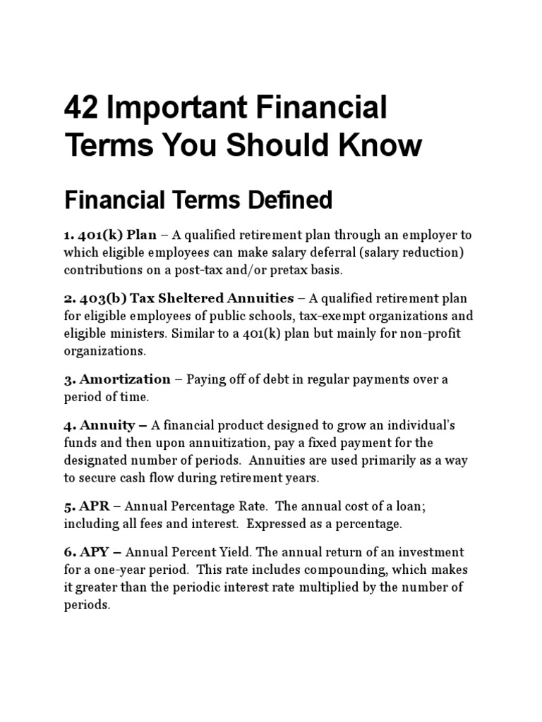 42 Important Financial Terms You Should Know | PDF | Credit | Finance ...