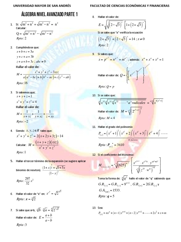 Álgebra nivel avanzado parte 1 | PDF | Teoría de los números | Matemáticas De La Computación