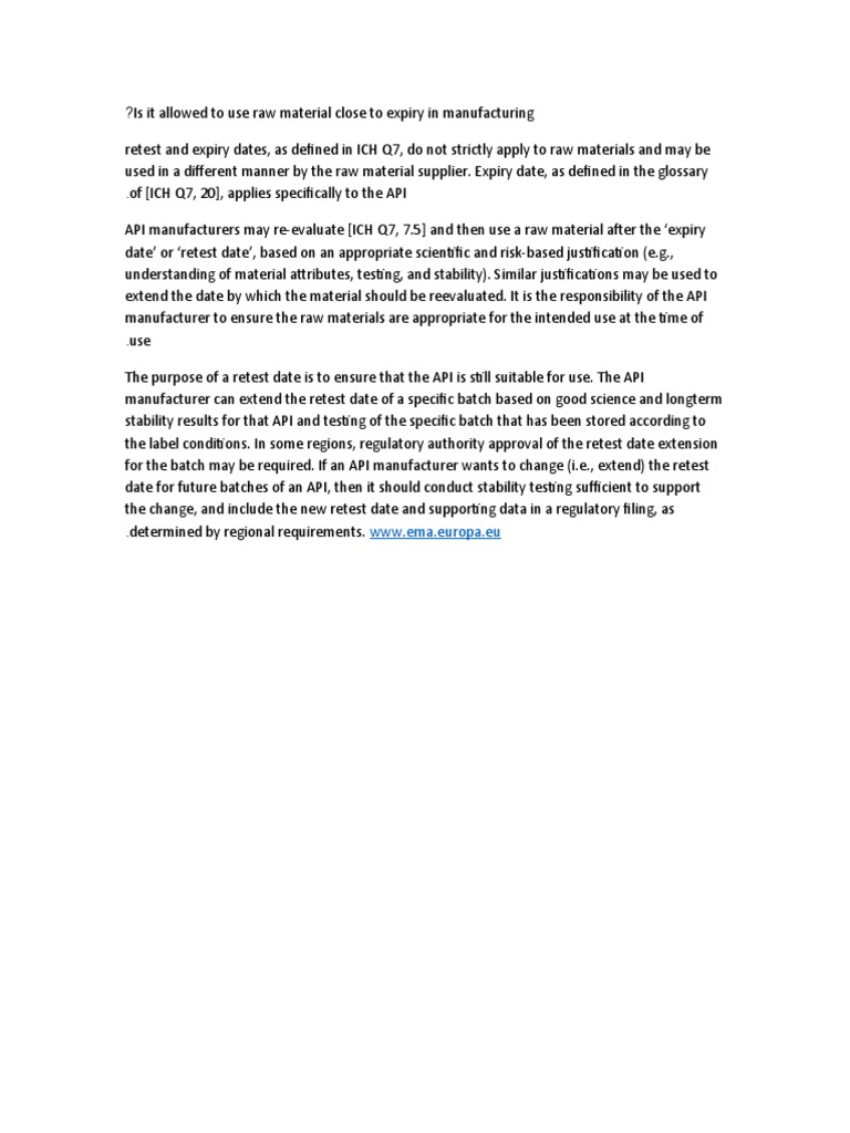 IS IT OK TO USE EXPIRED RAW MATERIALS IN MANUFACTURING | PDF