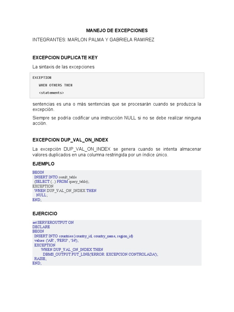 Manejo de Excepciones Oracle | PDF