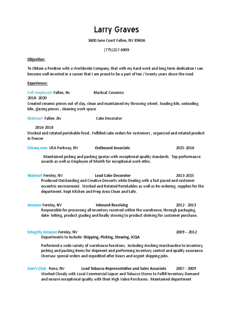Larry Graves Resume 2020 | PDF | Warehouse | Inventory