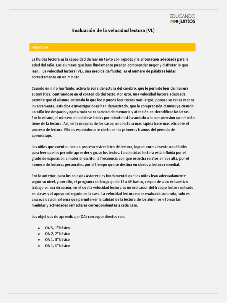 Evaluacion de La Velocidad Lectora VL | PDF | Cognición | Ciencia cognitiva