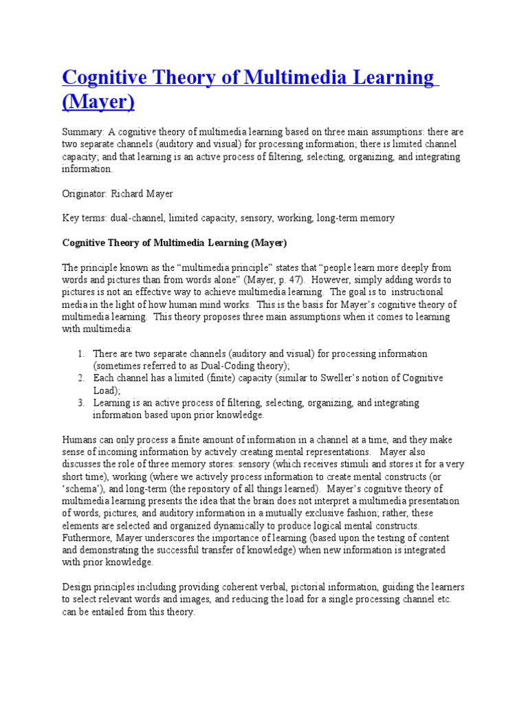 Mayer's Multimedia Learning Theory | PDF | Learning | Information