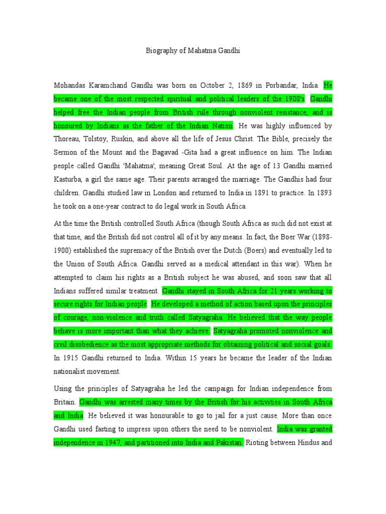 Biography of Mahatma Gandhi | PDF | Mahatma Gandhi | Nonviolence