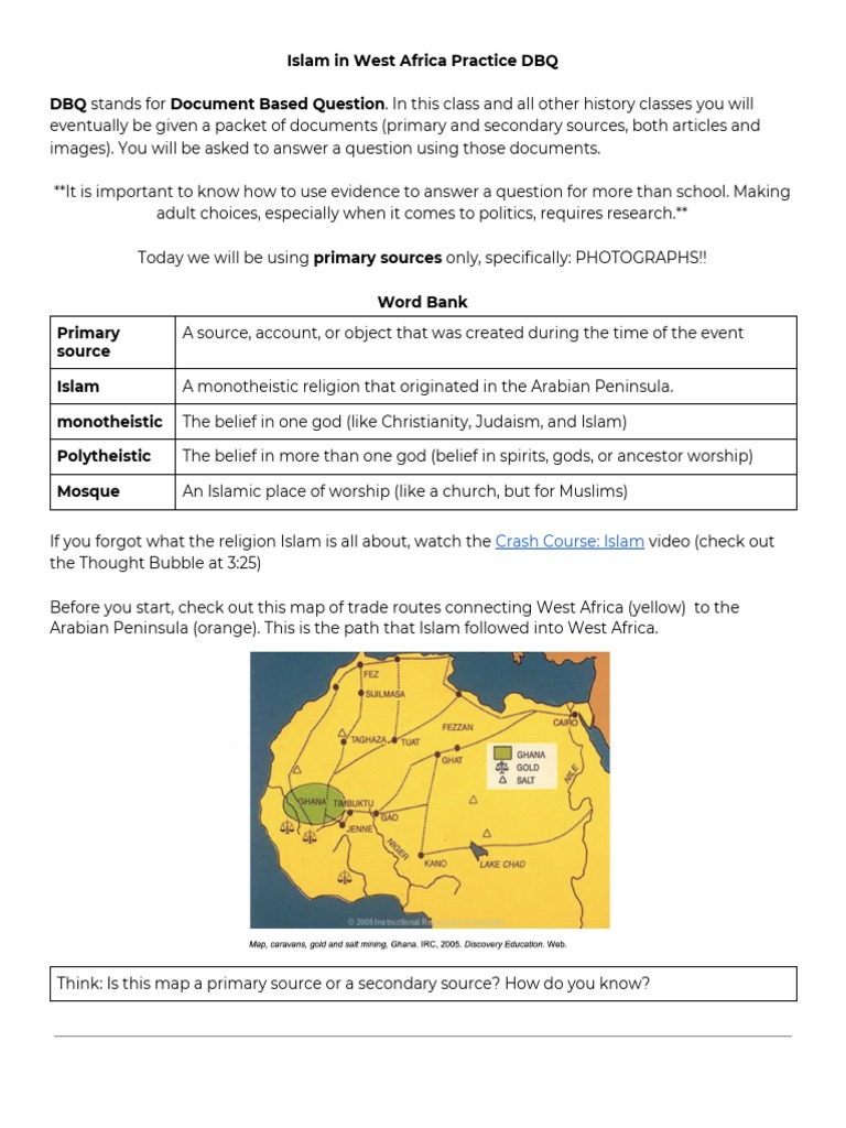 Islam in West Africa Practice DBQ | PDF | Monotheism | Mosque
