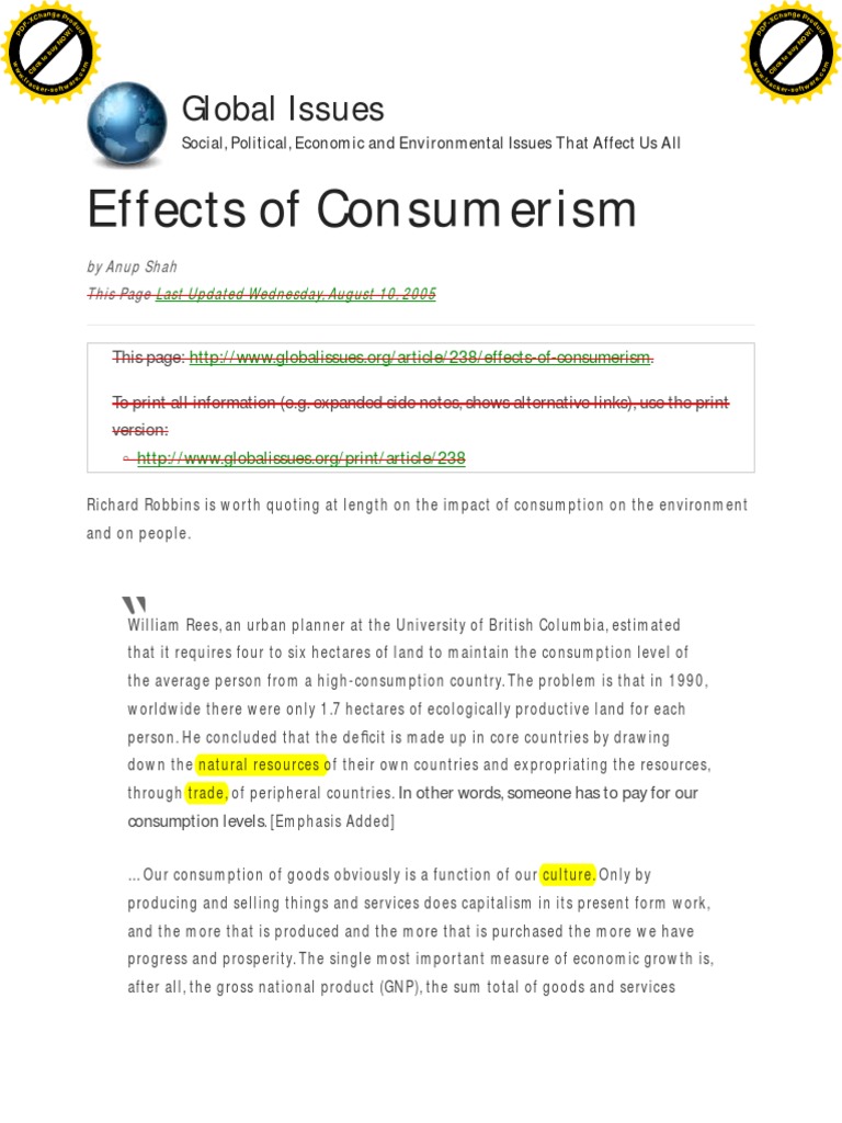 Effects of Consumerism - Global Issues | PDF | Consumerism ...