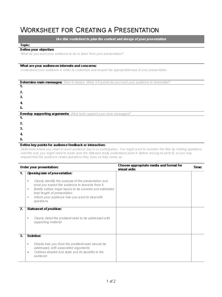 Worksheet For Creating Presentations | PDF | Facilitator ...