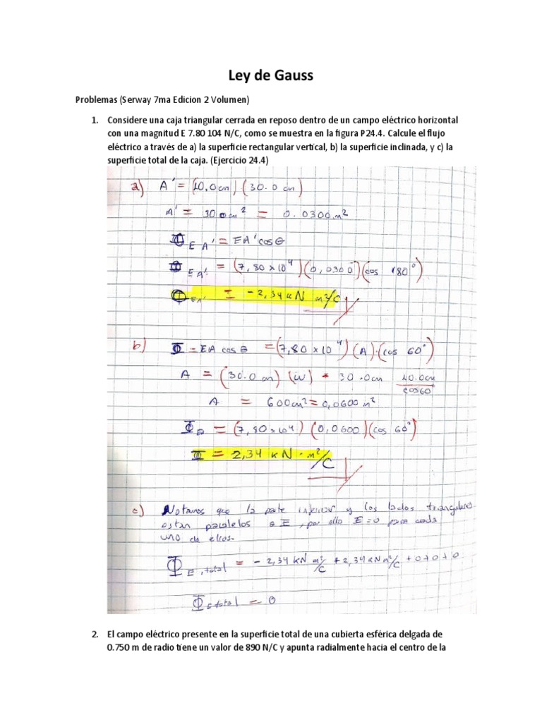 Ejercicios Ley de Gauss | PDF | Campo eléctrico | Física