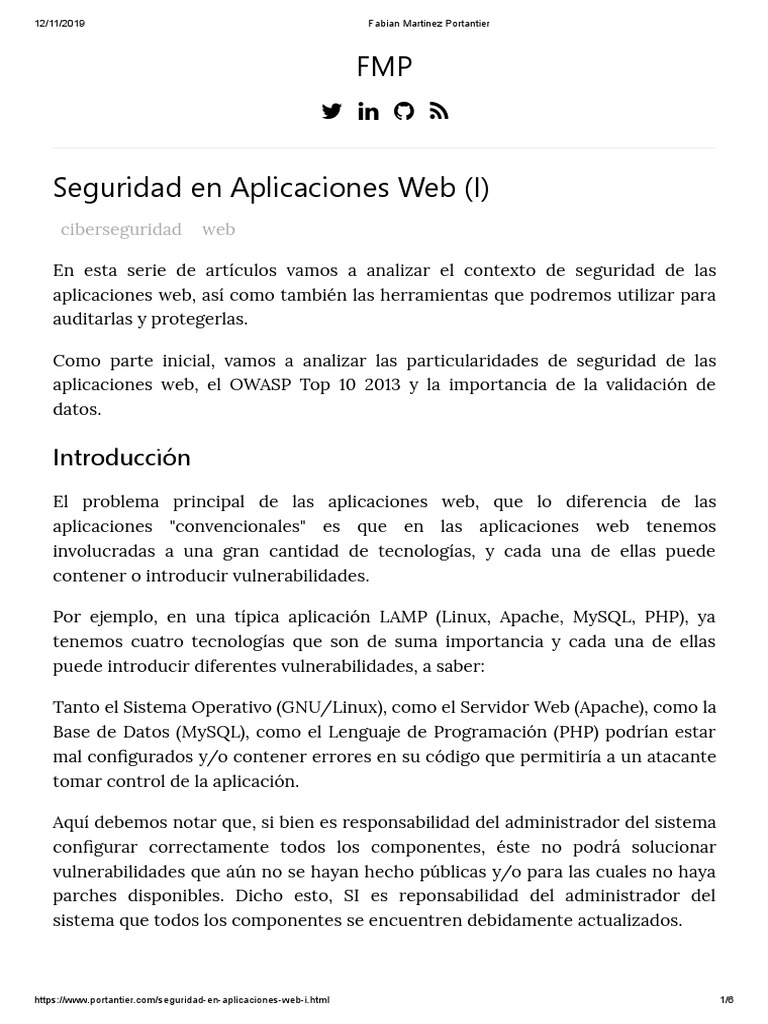 Seguridad en Aplicaciones Web (I) | Descargar gratis PDF | Php | Vulnerabilidad (informática)