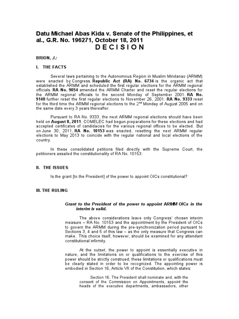 Datu Michael Abas Kida V Senate of The Philippines | PDF | Presidents ...
