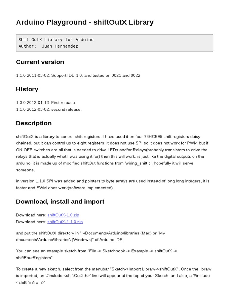 Arduino Playground - ShiftOutX Library | PDF