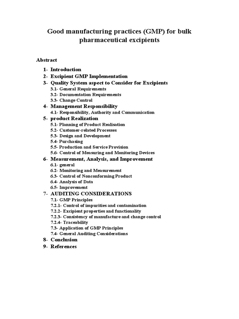 Good Manufacturing Practices (GMP) For Bulk Pharmaceutical Excipients | PDF