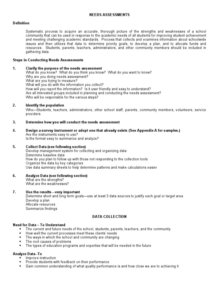 need assesment example | Needs Assessment | Educational Assessment