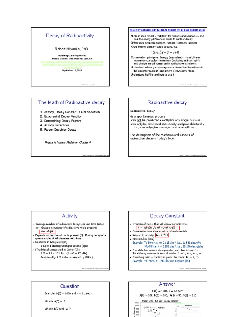 Decay of Radioactivity: Robert Miyaoka, PHD | PDF | Radioactive Decay ...