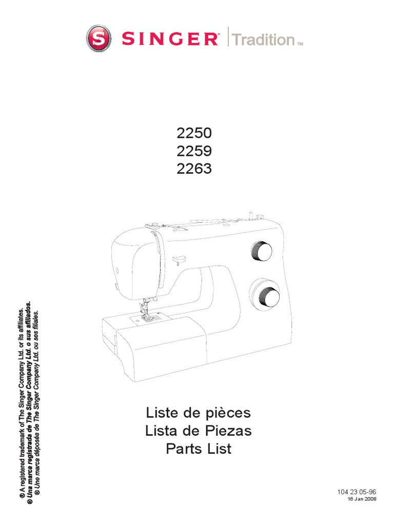 1.SINGER 2250 Parts List | PDF | Sewing Machine | Manufactured Goods