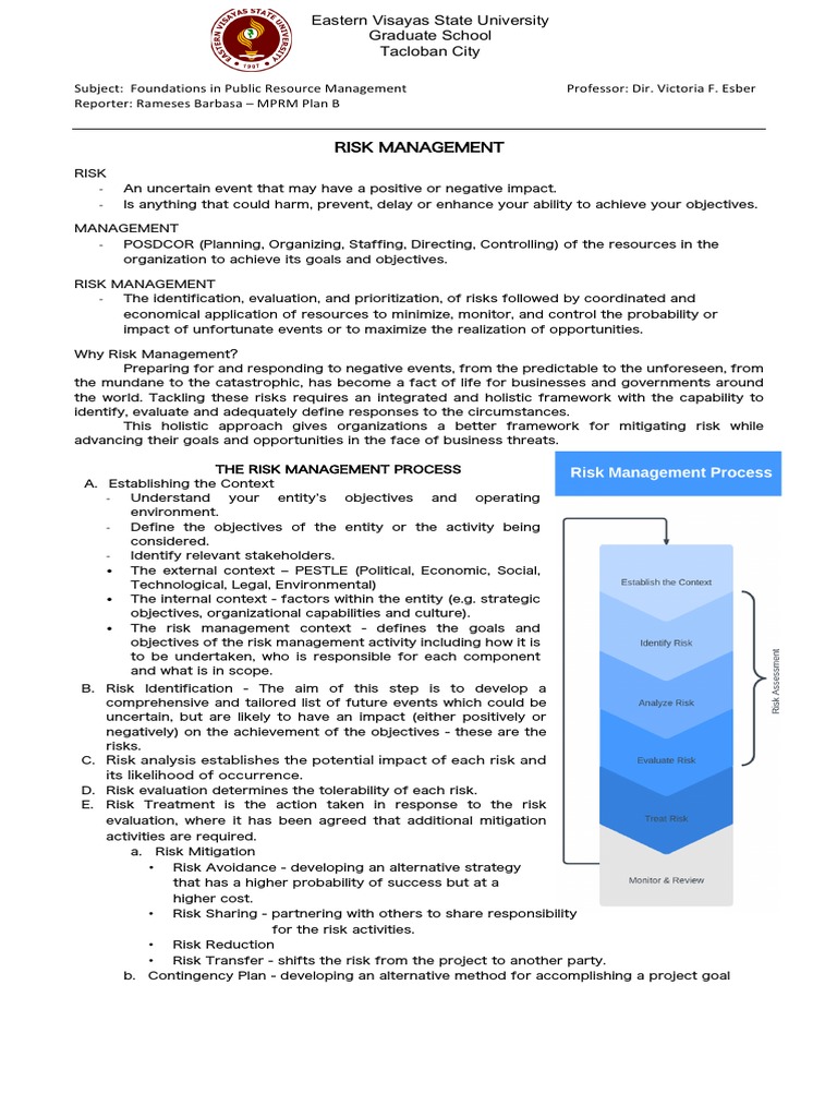 RISK MANAGEMENT Handout | Download Free PDF | Risk Management | Risk