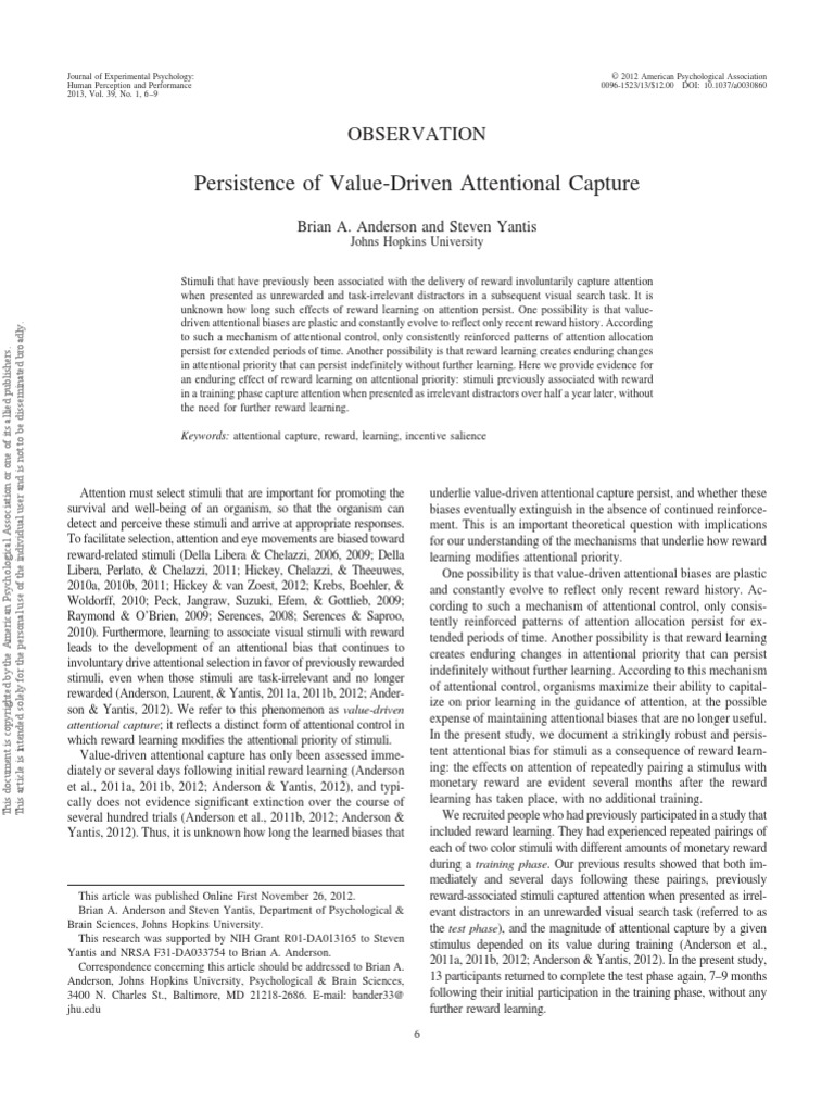 J Exp Psy Hum Perc Perf 2012 Value-Driven Attentional Capture | PDF | Reward System | Attention