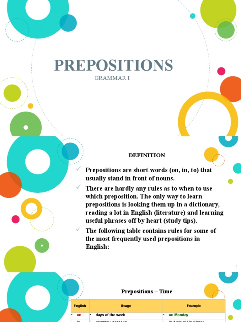 Prepositions: Grammar I | PDF | Preposition And Postposition | English Language