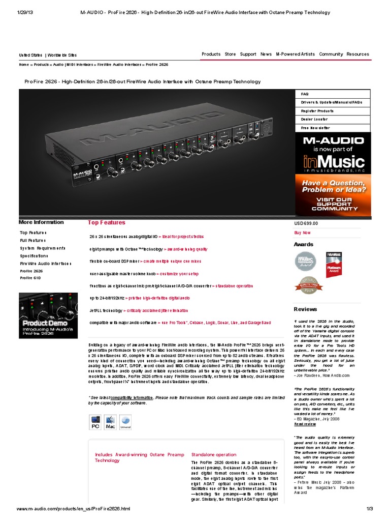 M-AUDIO - ProFire 2626 - High-Definition 26-In - 26-Out FireWire Audio ...