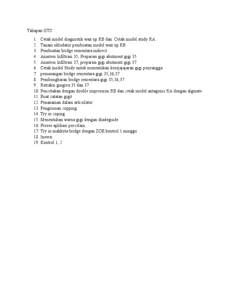 Prosedur Pembuatan Gigi Tiruan GTC | PDF