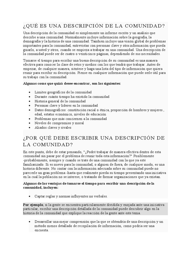 Qué Es Una Descripción de La Comunidad | PDF | Información | Policía