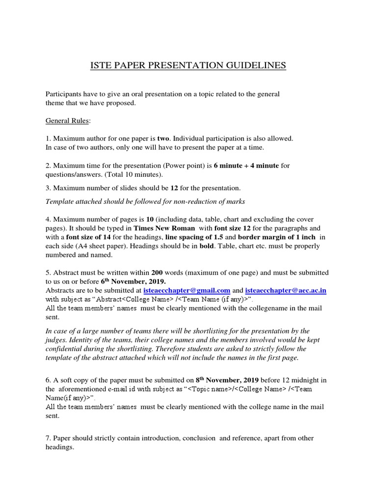 Iste Paper Presentation Guidelines: November, 2019 | PDF