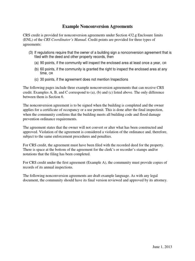 FEMA Example Nonconversion Agreements | PDF | Flood | Accessibility
