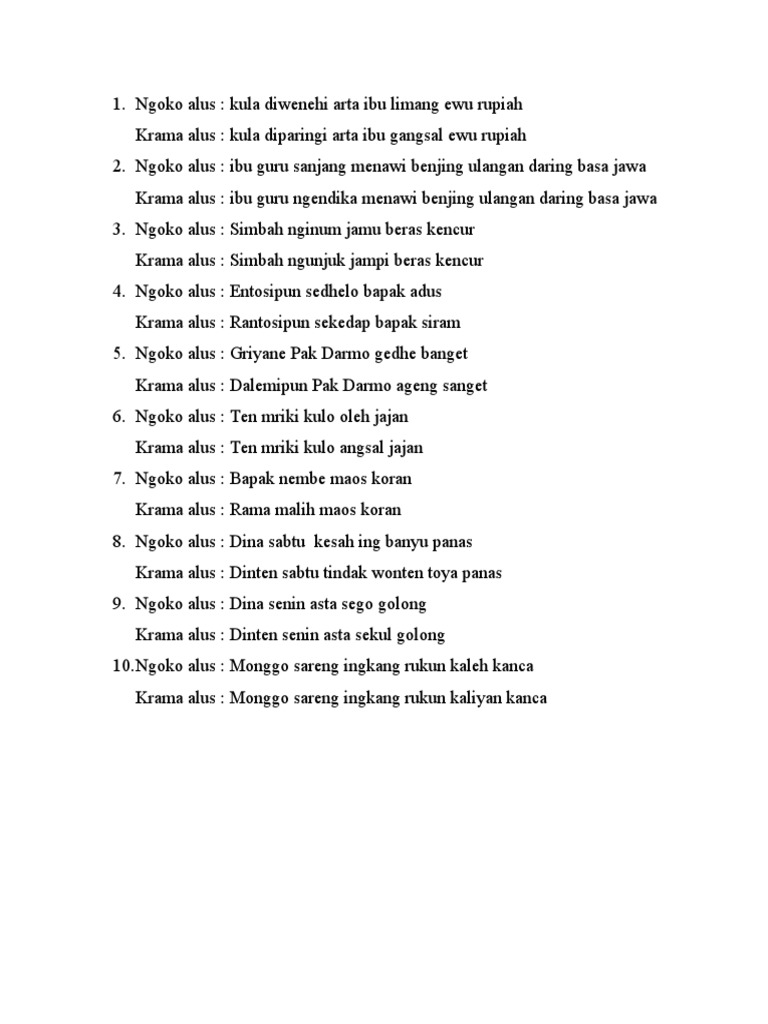 Ngoko Alus & Krama Alus | PDF
