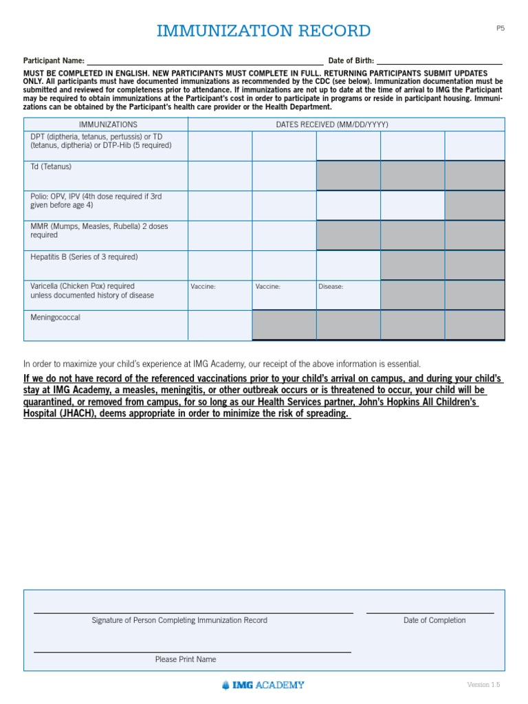Immunization Record | PDF