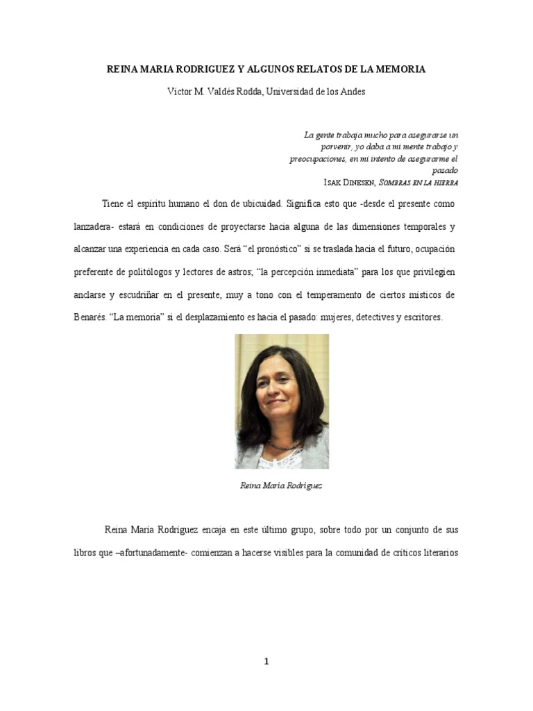 Memorias de Reina María Rodríguez | PDF | Cuba | Memoria