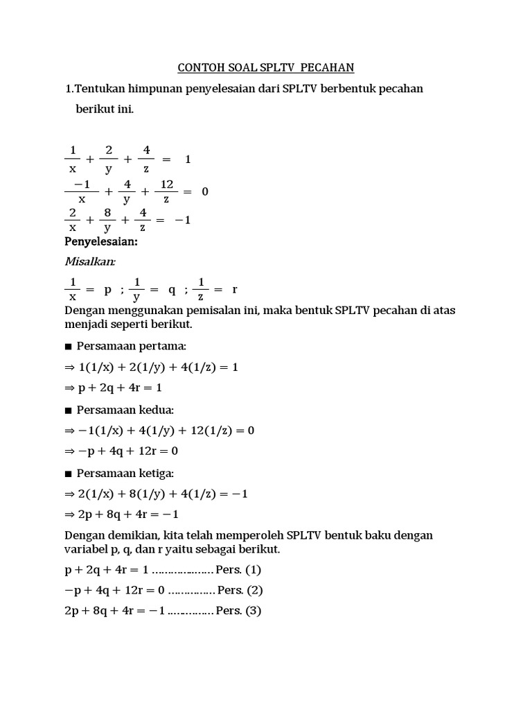 Contoh Soal SPLTV Pecahan | PDF | Metode & Bahan Ajar