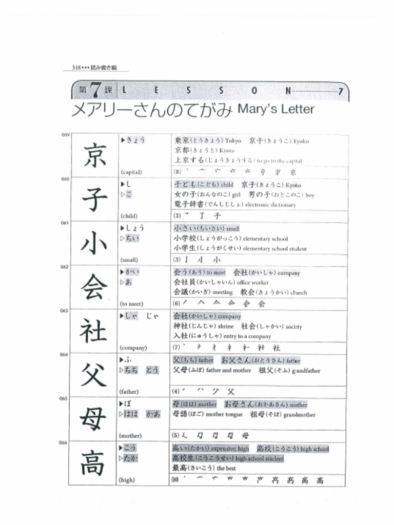 (Textbook) Kanji Lesson 7 | PDF