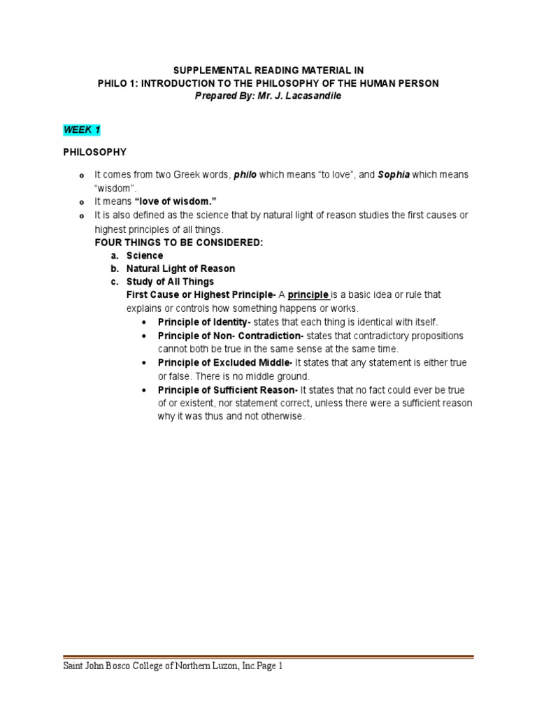 Philo 1 Reading Materials 1 | PDF
