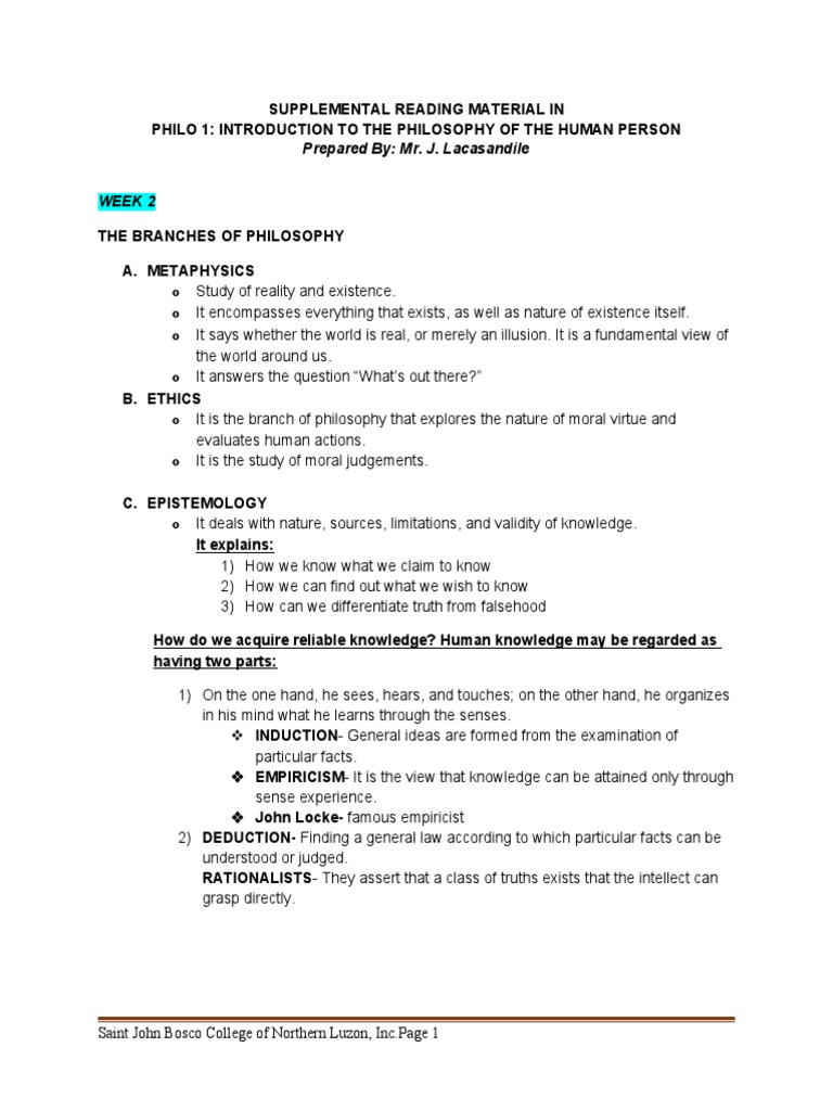 Philo 1 Reading Materials 2 | PDF | Empiricism | Justification