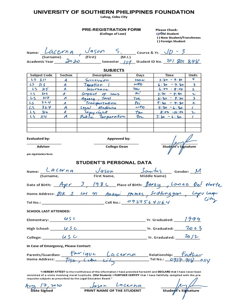 PRE-REGISTRATION-FORM - Jason Lacerna PDF | PDF | Applied Ethics ...