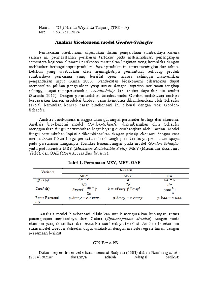 Analisis Bioekonomi Model Gordon-Schaefer | PDF | Pengelolaan Keuangan ...