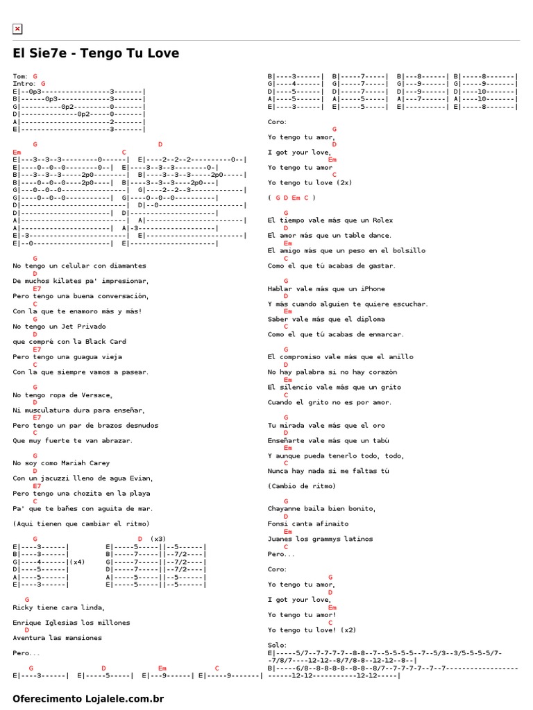 El Sie7e - Tengo Tu Love (Uke Cifras) | PDF | Música pop ...