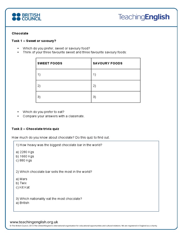 Chocolate Student Worksheet - 0 | PDF | Chocolate | Foods