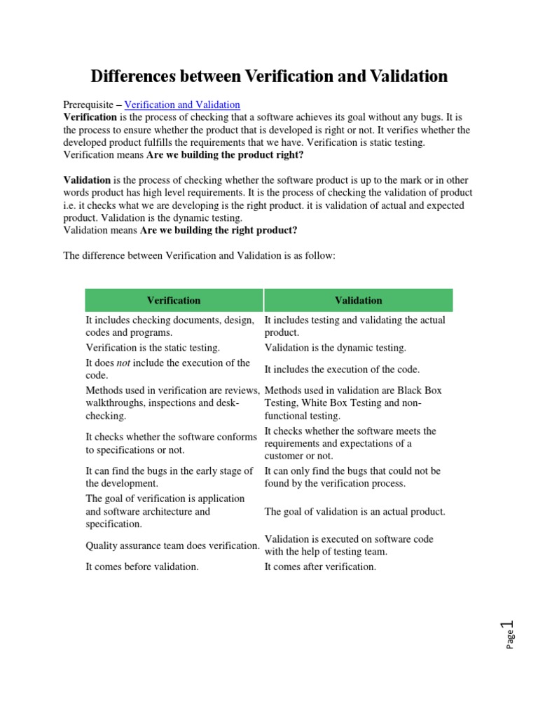 Differences Between Verification and Validation | PDF | Software ...