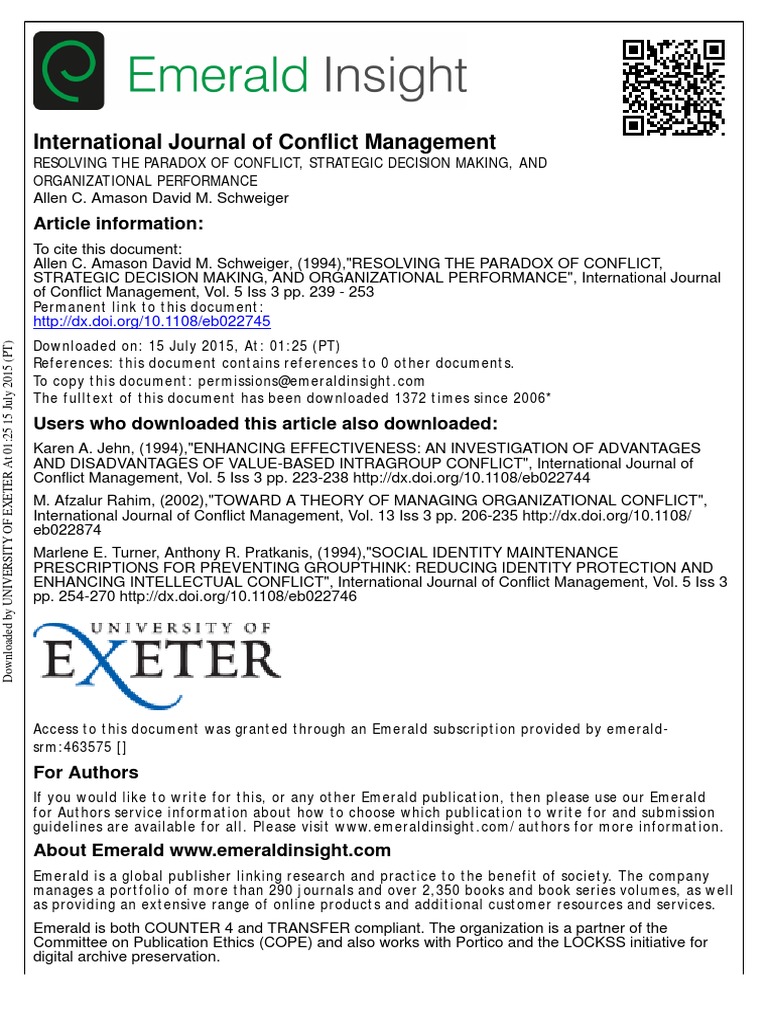 Amason, Allen C., Schweiger, David M. 1994 | PDF | Consensus Decision ...