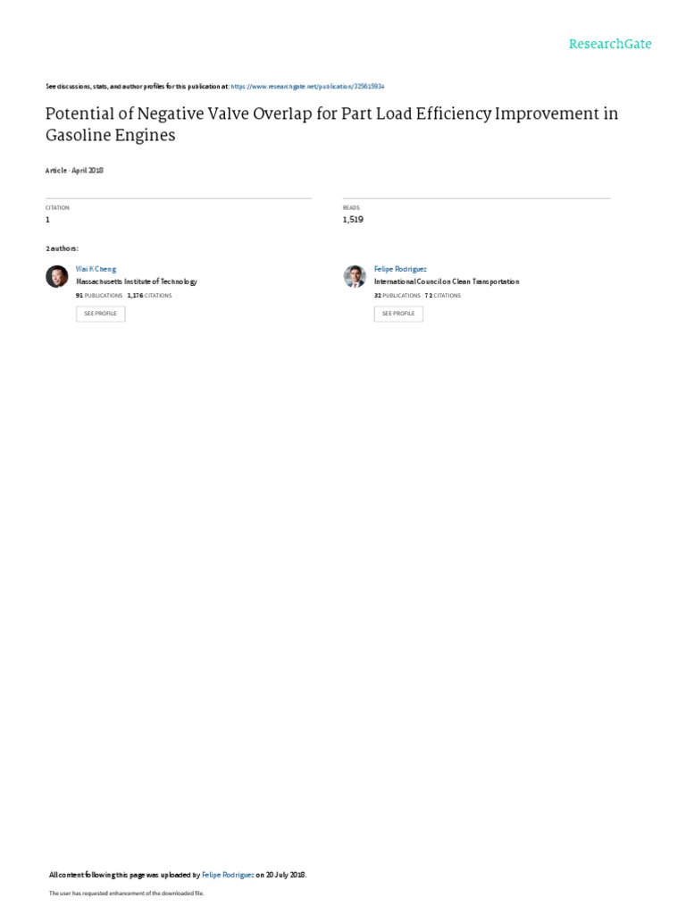 Potential of Negative Valve Overlap For Part Load Efficiency ...