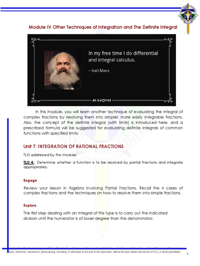 Integration Techniques Module | PDF | Fraction (Mathematics) | Equations