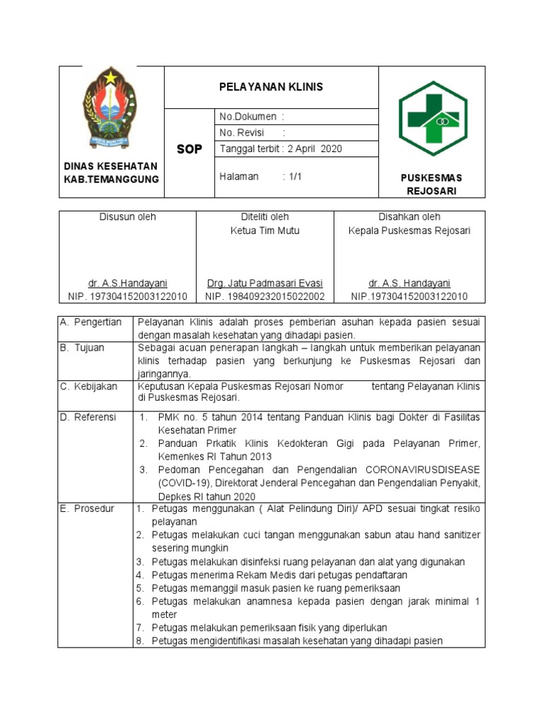 Sop Pelayanan Klinis | PDF