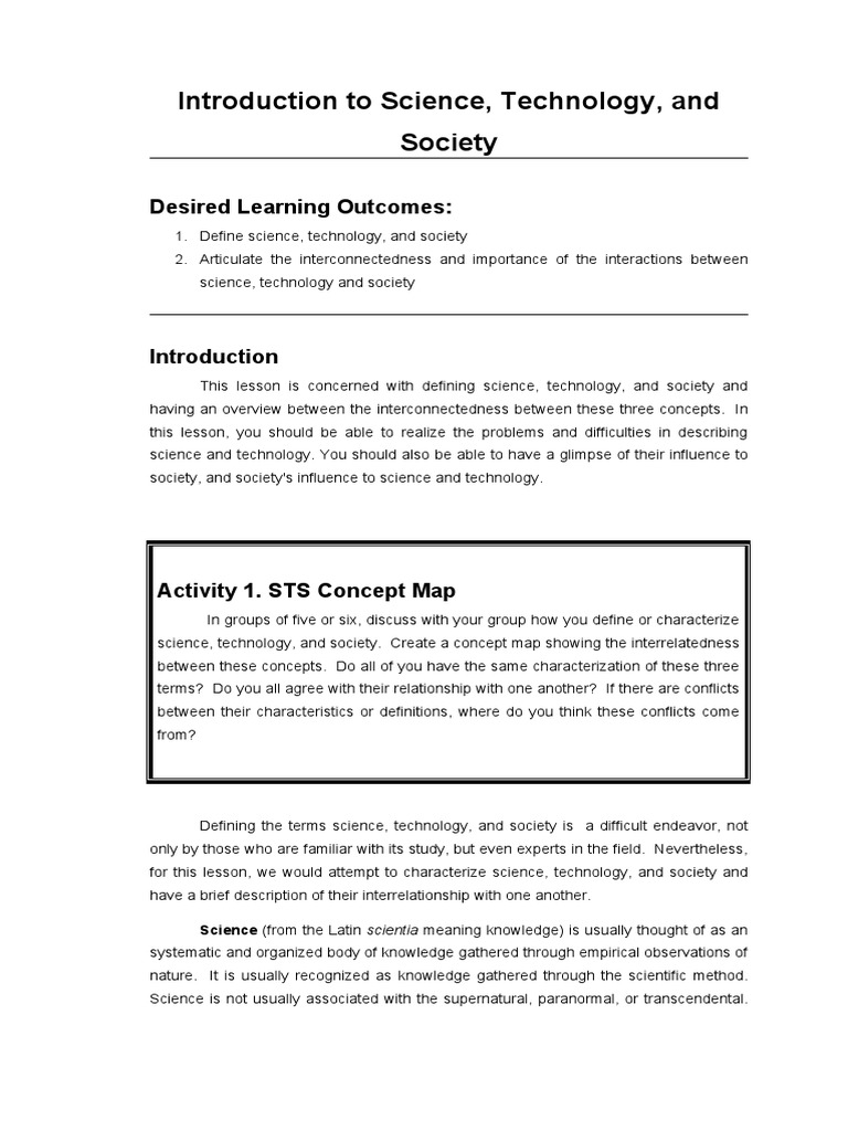 Introduction To Science, Technology, and Society: Desired Learning ...