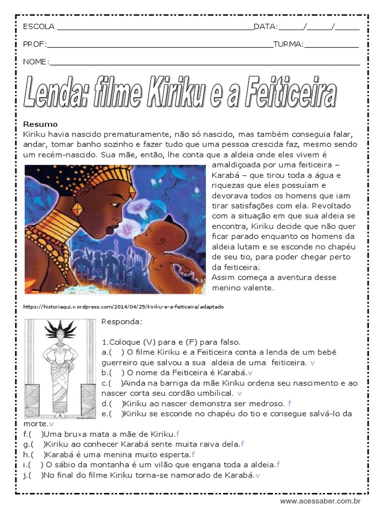 TEXTO, INTERPRETACAO FILME KIRIKU E A FEITICEIRA Resp PDF | PDF