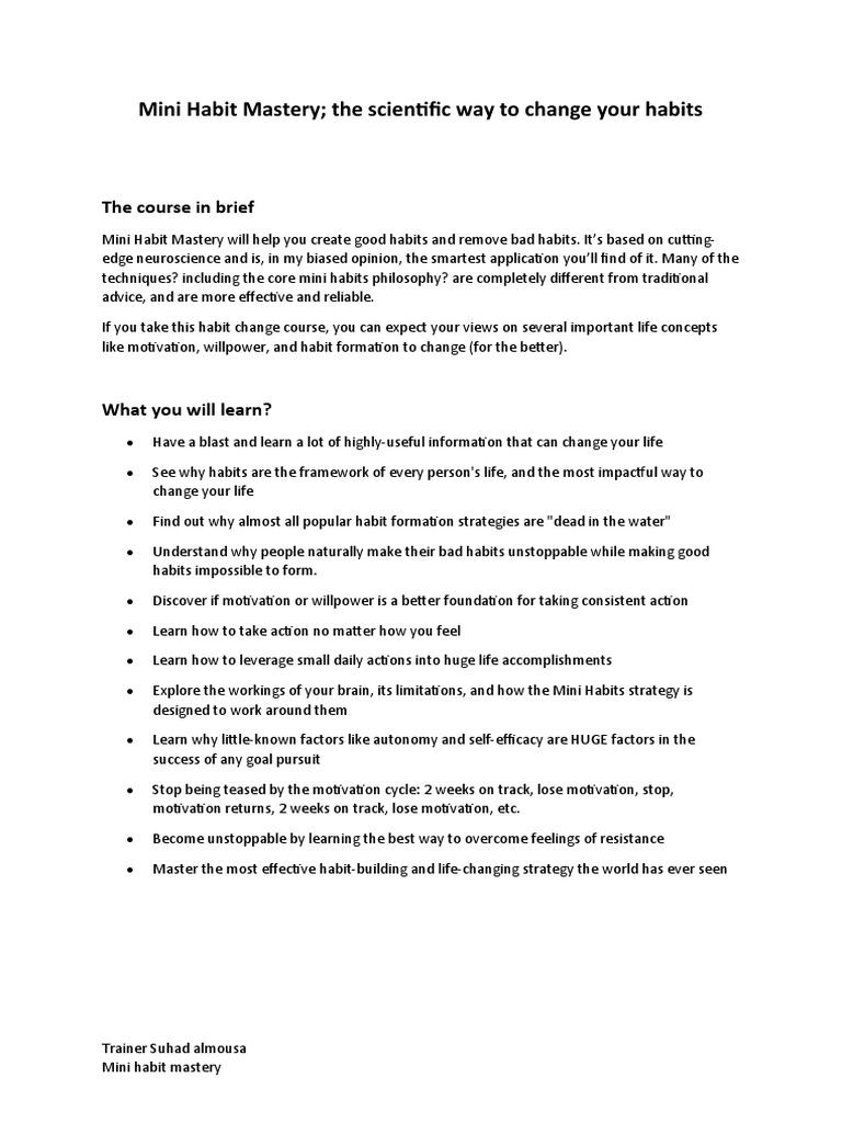 Mini Habit Mastery outline