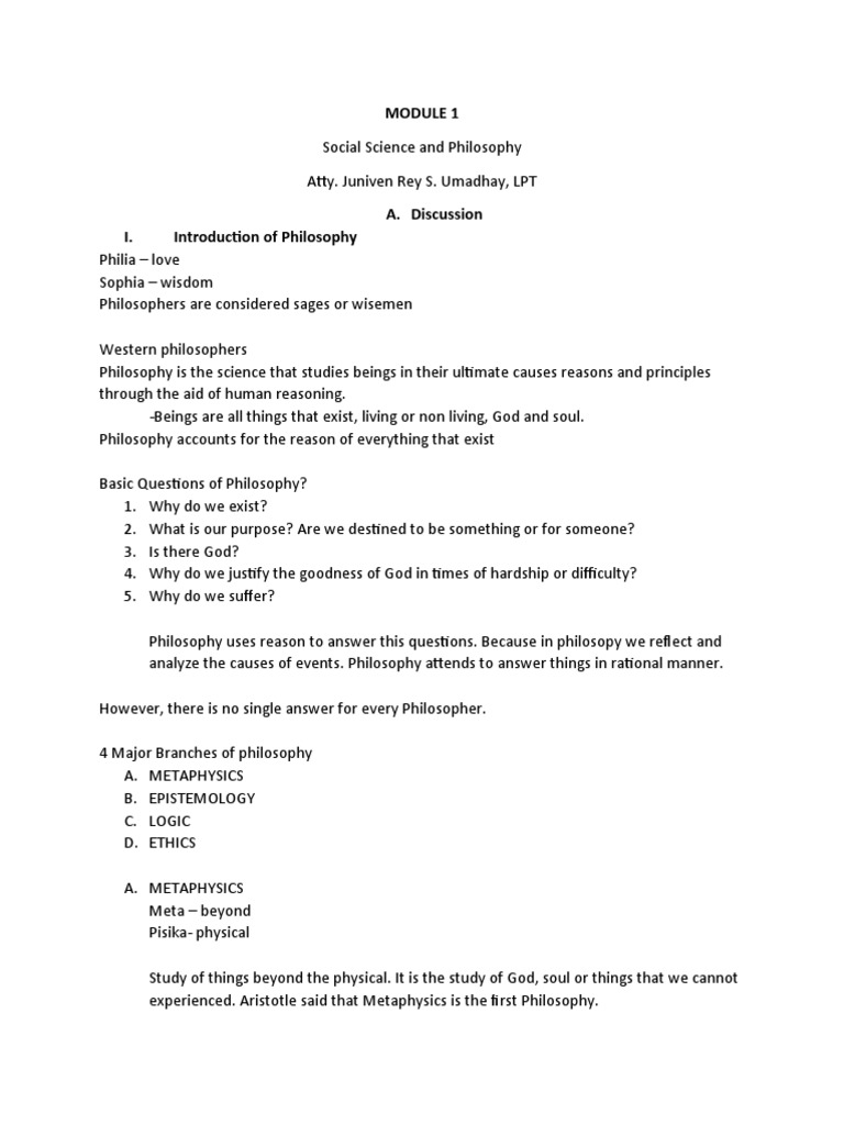 MODULE 1 Philosophy | PDF | Metaphysics | Atoms