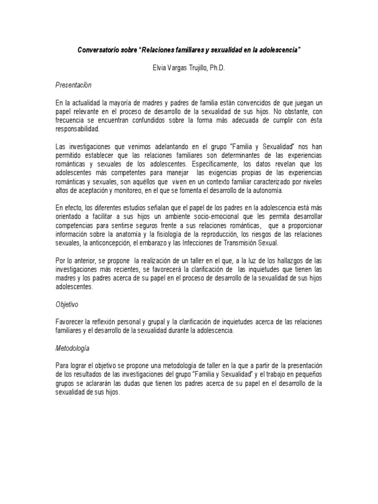Docs - Programas - Conversatorio Sobre Relaciones Familiares y Sexualidad en La Adolescencia | PDF